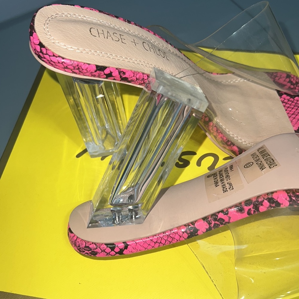 Chase +Chloe Clear Pink And Black Snake Skin Sandal S… - Gem